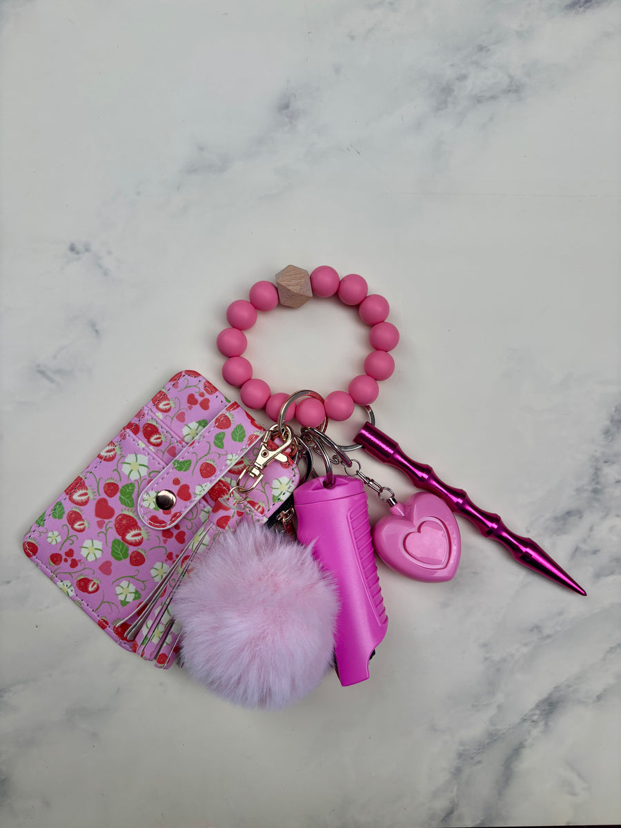 Strawberry beaded wallet ring self-defense keychain – Safety First Boutique